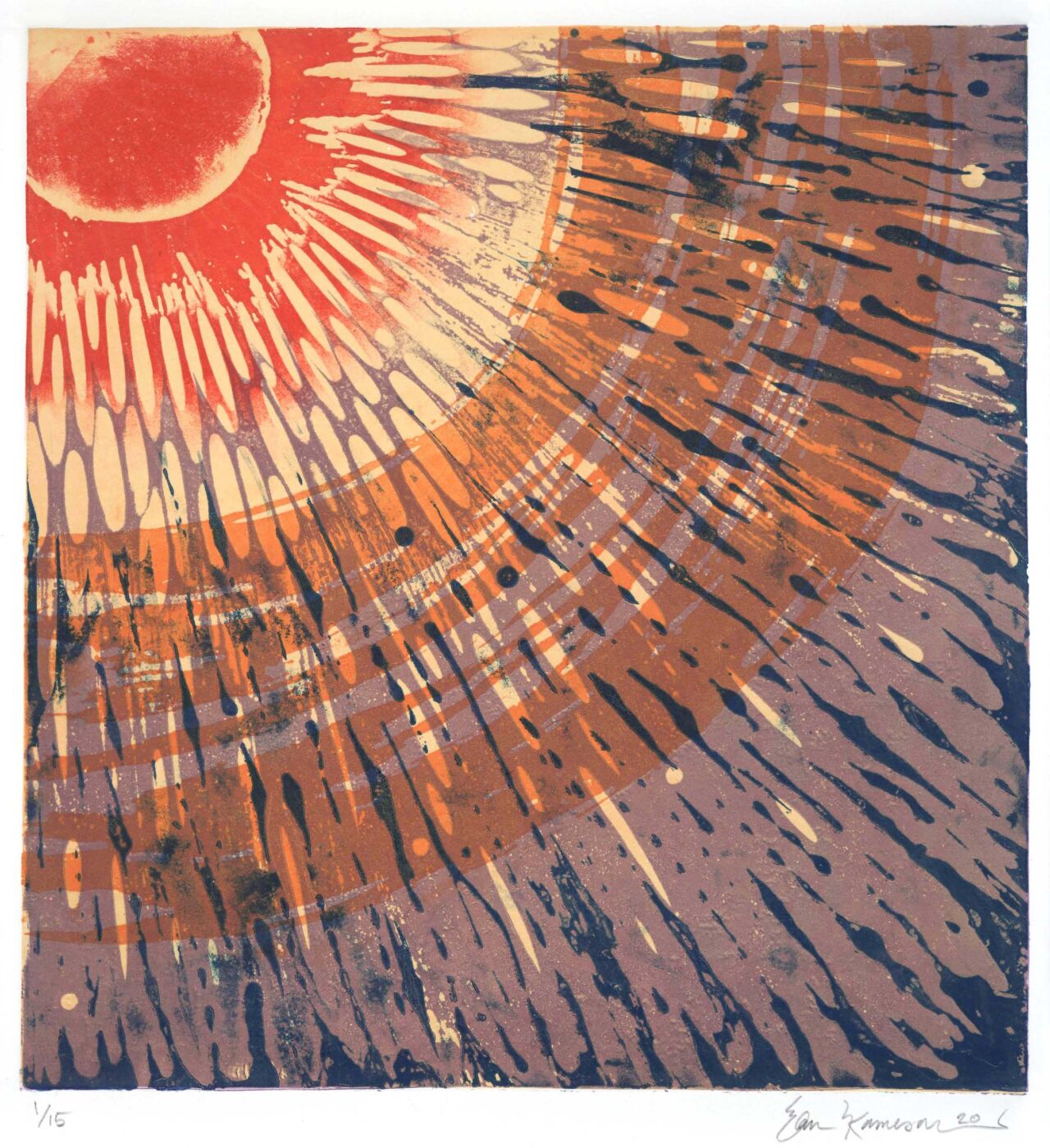 'Sunburst' Linoleum Etched Relief Print (2020) - Elan Kamesar